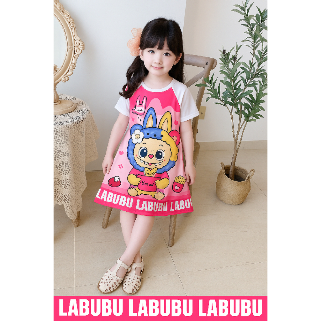 Jual OKHI - Dress Daster Anak Perempuan Kekinian Labubu Cute Adem ...
