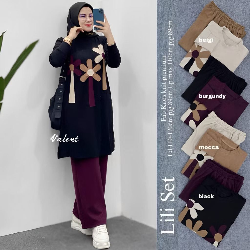 Jual SETELAN CELANA LONG TUNIK KNIT / SETELAN VIRAL / LILI SET | Shopee ...