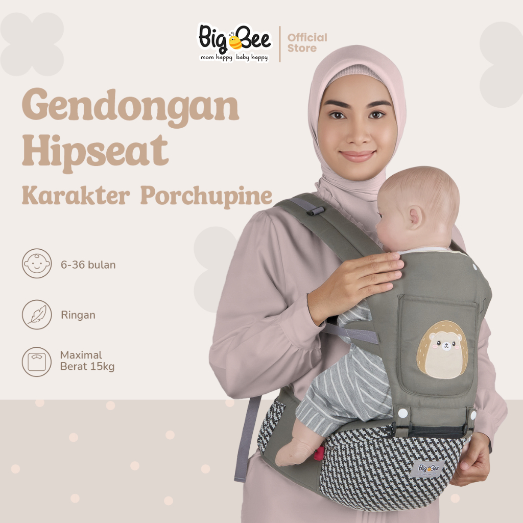 Jual Big Bee Gendongan Bayi Hipseat Karakter Porchupine - BBG0032ARMY ...