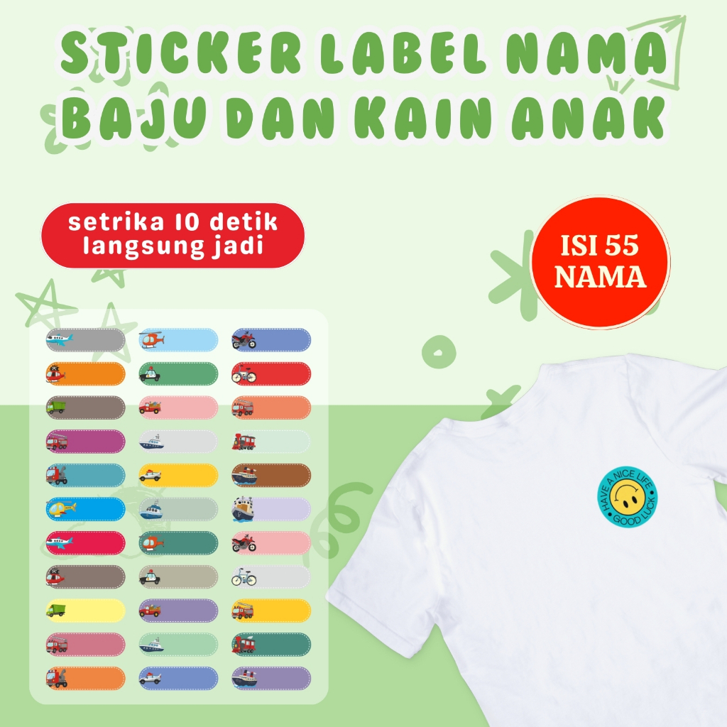 Jual Stiker Kain Custom 55 PCS Stiker Label Nama Kain Baju Anak Sablon ...