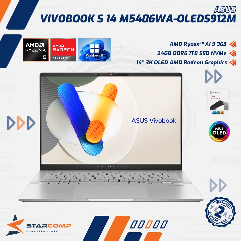Jual Asus Vivobook S 14 M5406WA-OLEDS912M AMD Ryzen AI 9 24GB 1TB 14 ...