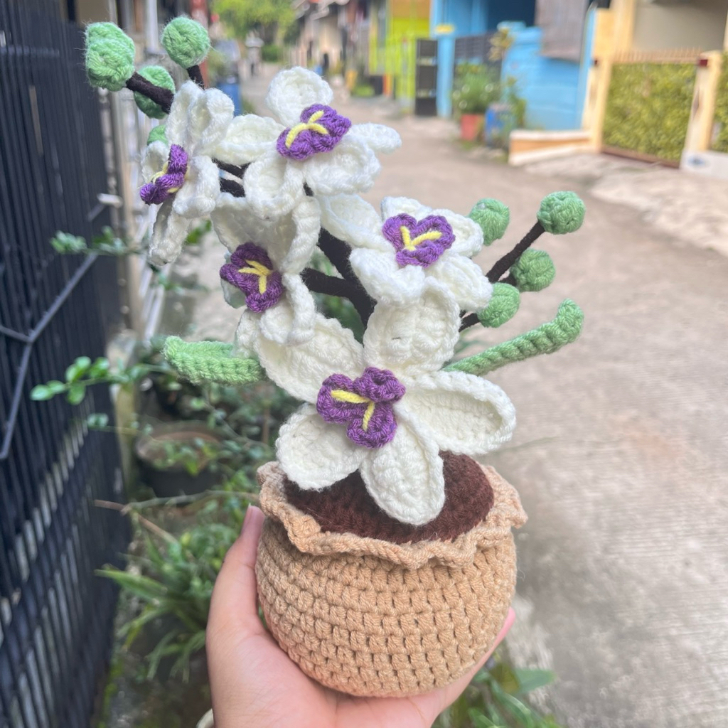 Jual Bunga Rajut Anggrek dengan Pot | Shopee Indonesia