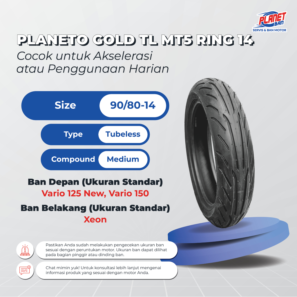 Jual Ban Motor Ring 14 - 90/80 Planeto Gold MT5 (Ban Motor Vario 125 ...