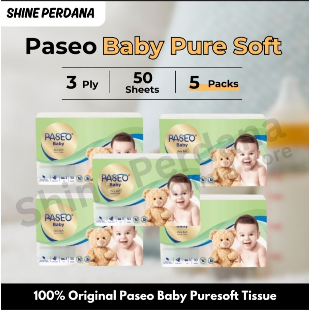Jual PAKET HEMAT 5 Pack Tissue PASEO BABY Pure Soft Travel 50 Sheets 3 ...