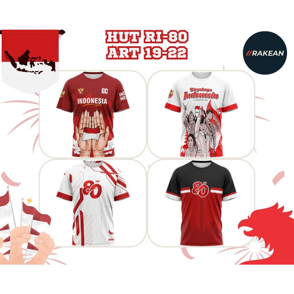 Jual Baju Kaos Tshirt Jersey Dewasa Pria Hut RI-80 Dirgahayu Indonesia Merdeka 17 Agustus ...