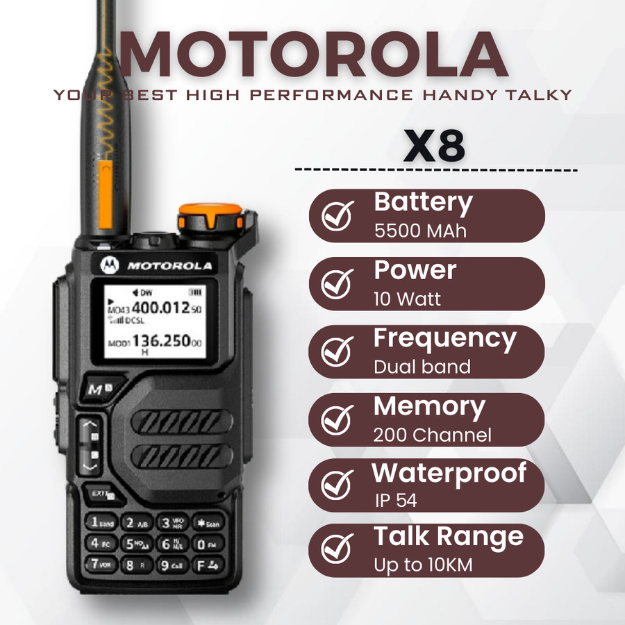 Jual K Headset HT Motorola X8 two way radio Walkie talkie jarak jauh 20KM Daya Tinggi 10W 200 ...