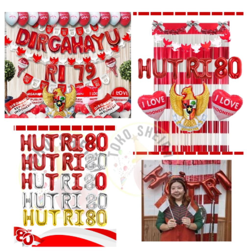 Jual Balon Huruf Set HUT RI 80 Dirgahayu Indonesia Merah Gold Silver ...