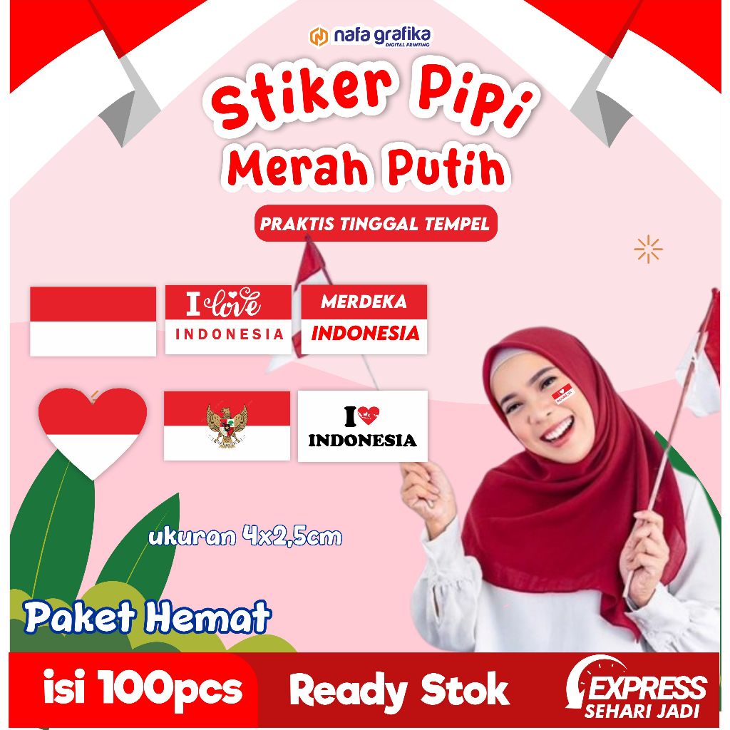 Jual (ISI 100PCS) STIKER PIPI 17 AGUSTUS STICKER HUT RI DIRGAHAYU ...