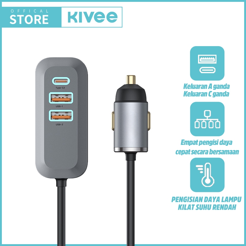 Jual KIVEE Car Charger Mobil Type C Fast Charging 100W KV-UT83 4-in-1 ...