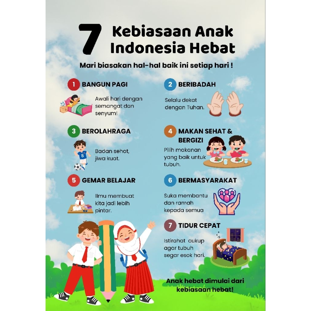 Jual Poster 7 Kebiasaan Anak Indonesia Hebat | Shopee Indonesia