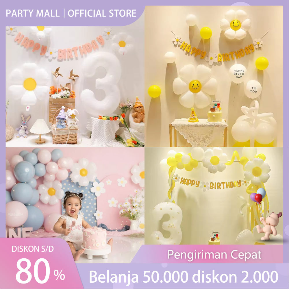 Jual Balon Paket Dekorasi Tema Bunga Daisy Putih Kuning Balon Ulang ...