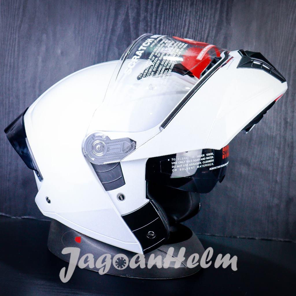 Jual STUDDS HELM TROOPER SOLID | WHITE | MODULAR DOUBLE VISOR free SPOILER | Shopee Indonesia
