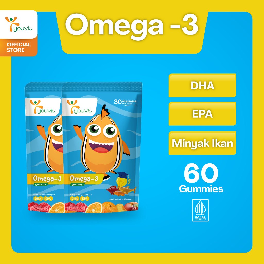 Jual Youvit Omega 3 Anak 2 Pouch (60 Hari) dengan Minyak Ikan untuk ...