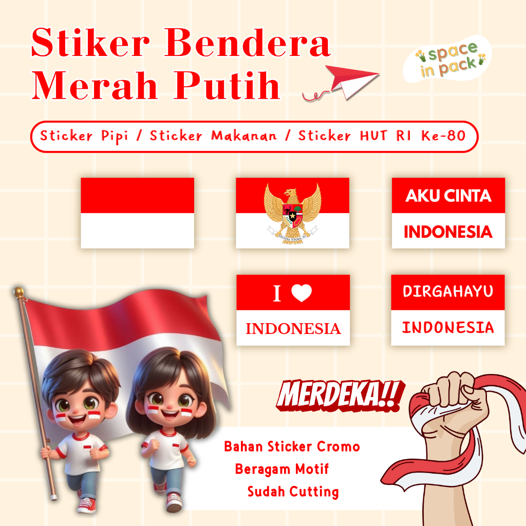 Jual Sticker Pipi Bendera Merah Putih | Sticker Merah Putih Tempel Pipi ...