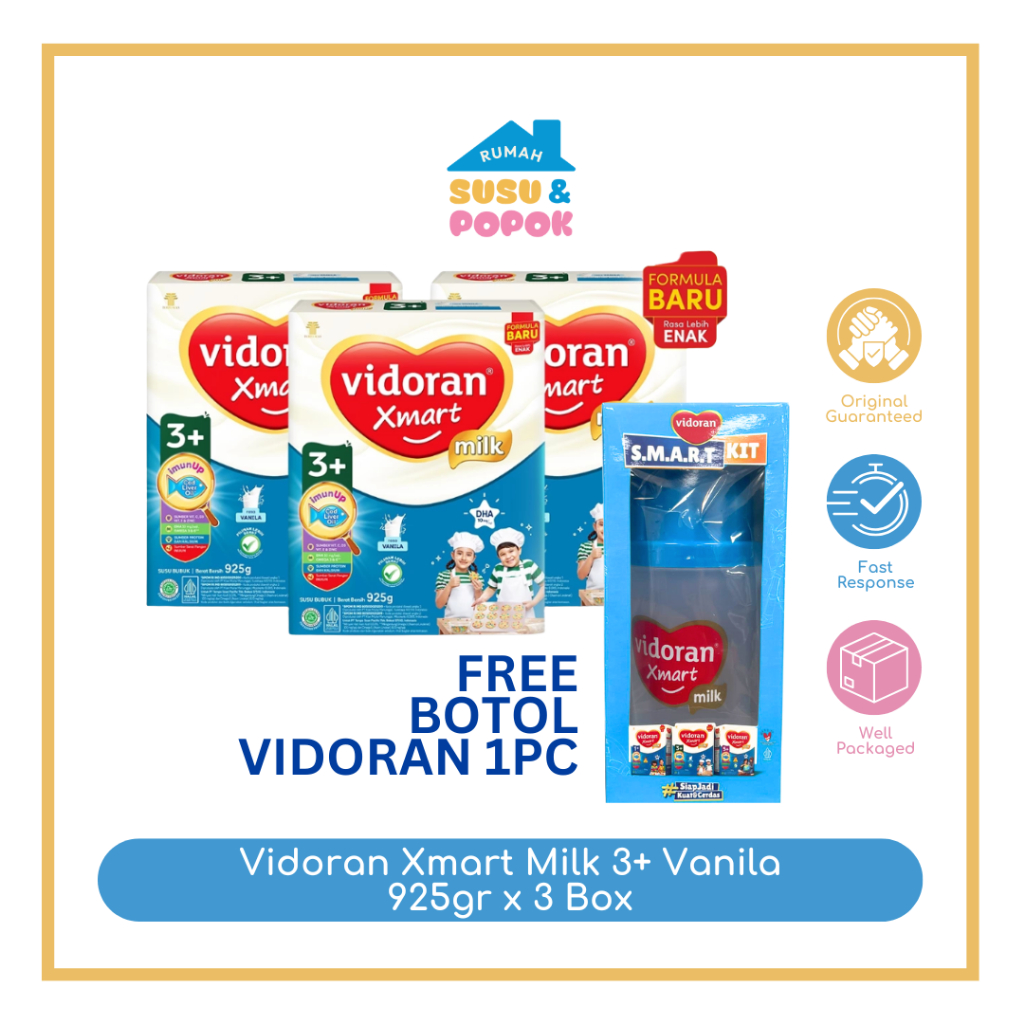 Jual [SPECIAL PROMO] Vidoran Xmart 3+ Vanila 925gr x 3 Box | FREE Botol ...