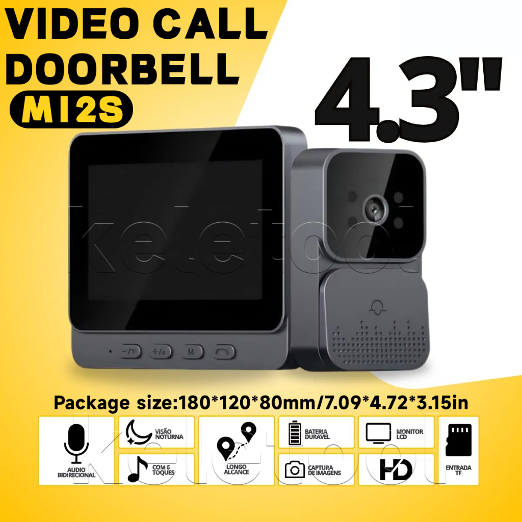 Jual 4.3 Inch IPS Screen Wireless Visual Intercom Doorbell with Screen ...