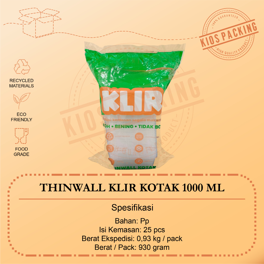 Jual Thinwall Klir 1000ml Square | Kotak Makan Plastik 1000 ml KLIR ...