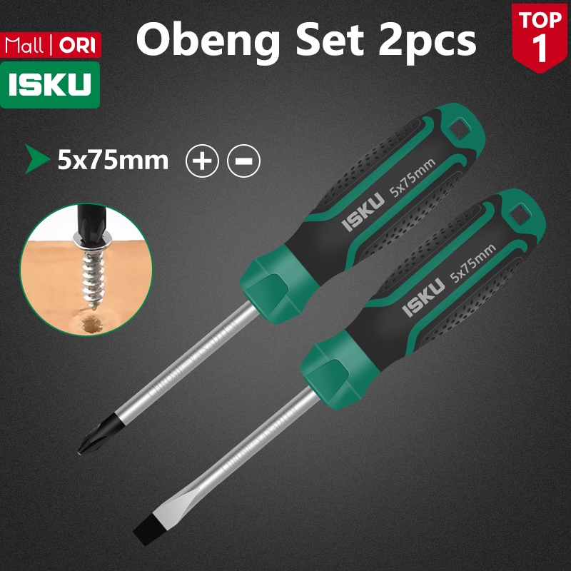 Jual ISKU Obeng Magnet 2 pcs 5*75mm Plus Minus + -/Obeng Set Kombinasi ...
