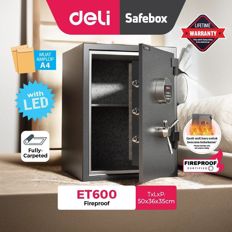 Jual Deli Brankas Besi Digital Safe Box Fireproof Tahan Api Anti Api ...