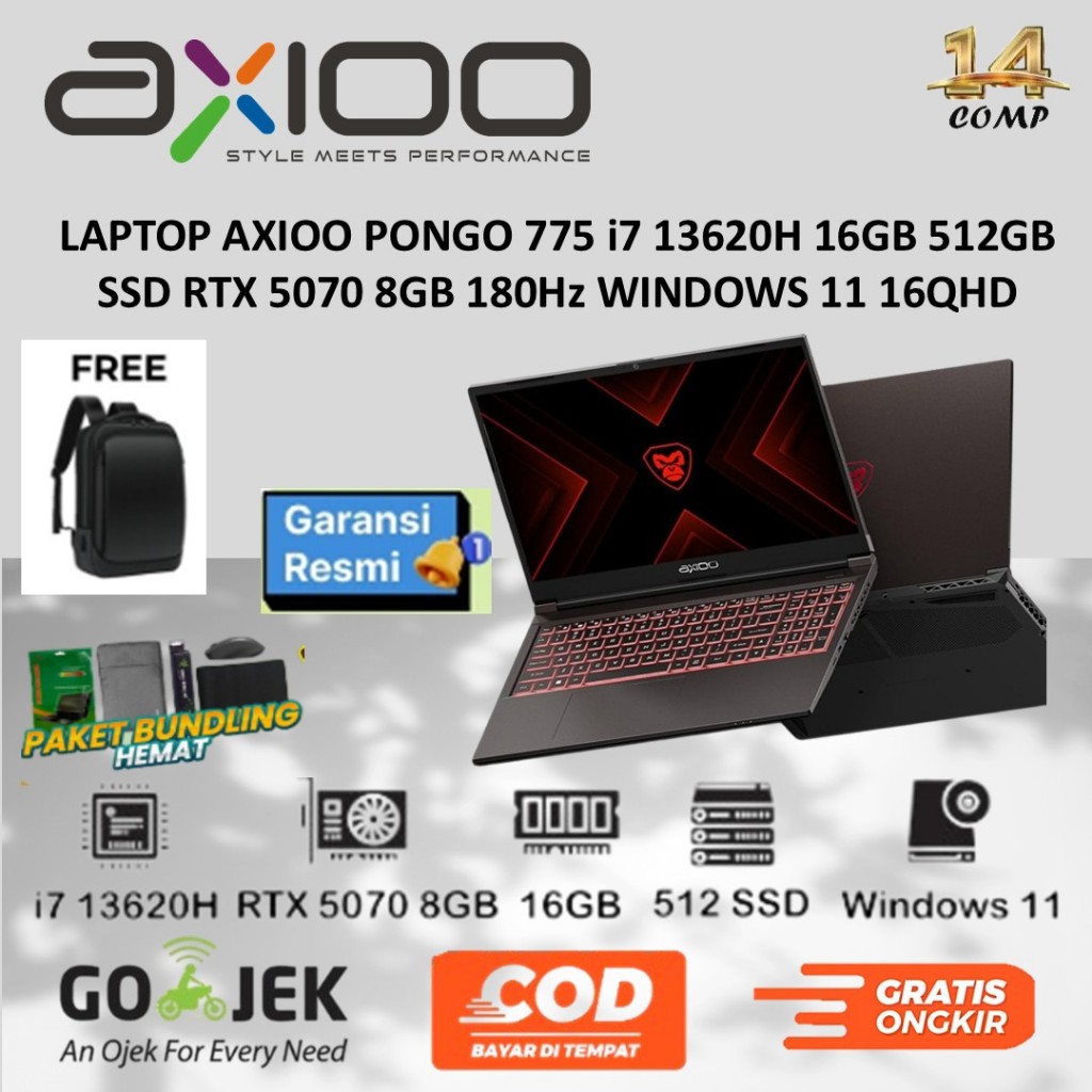 Jual LAPTOP AXIOO PONGO 775 i7 13620H 16GB 512GB SSD RTX 5070 8GB 180Hz ...