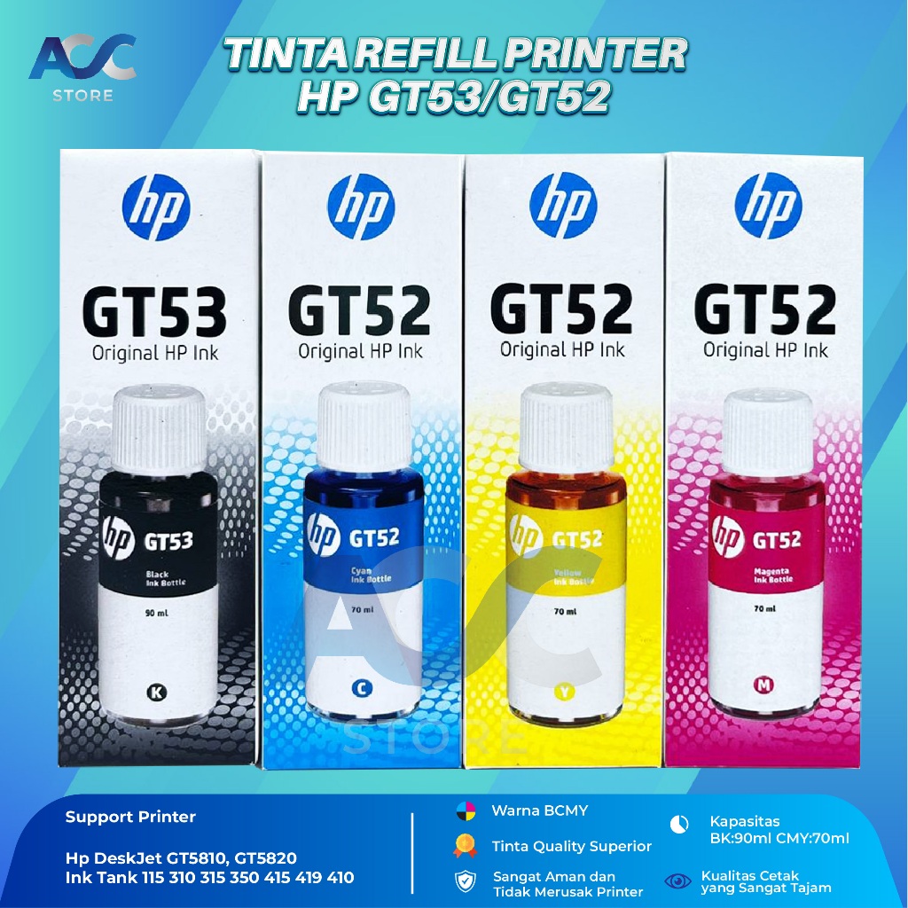 Jual 1 Set 4 Warna Tinta HP GT53 GT52 Untuk Printer HP Ink Tank ...