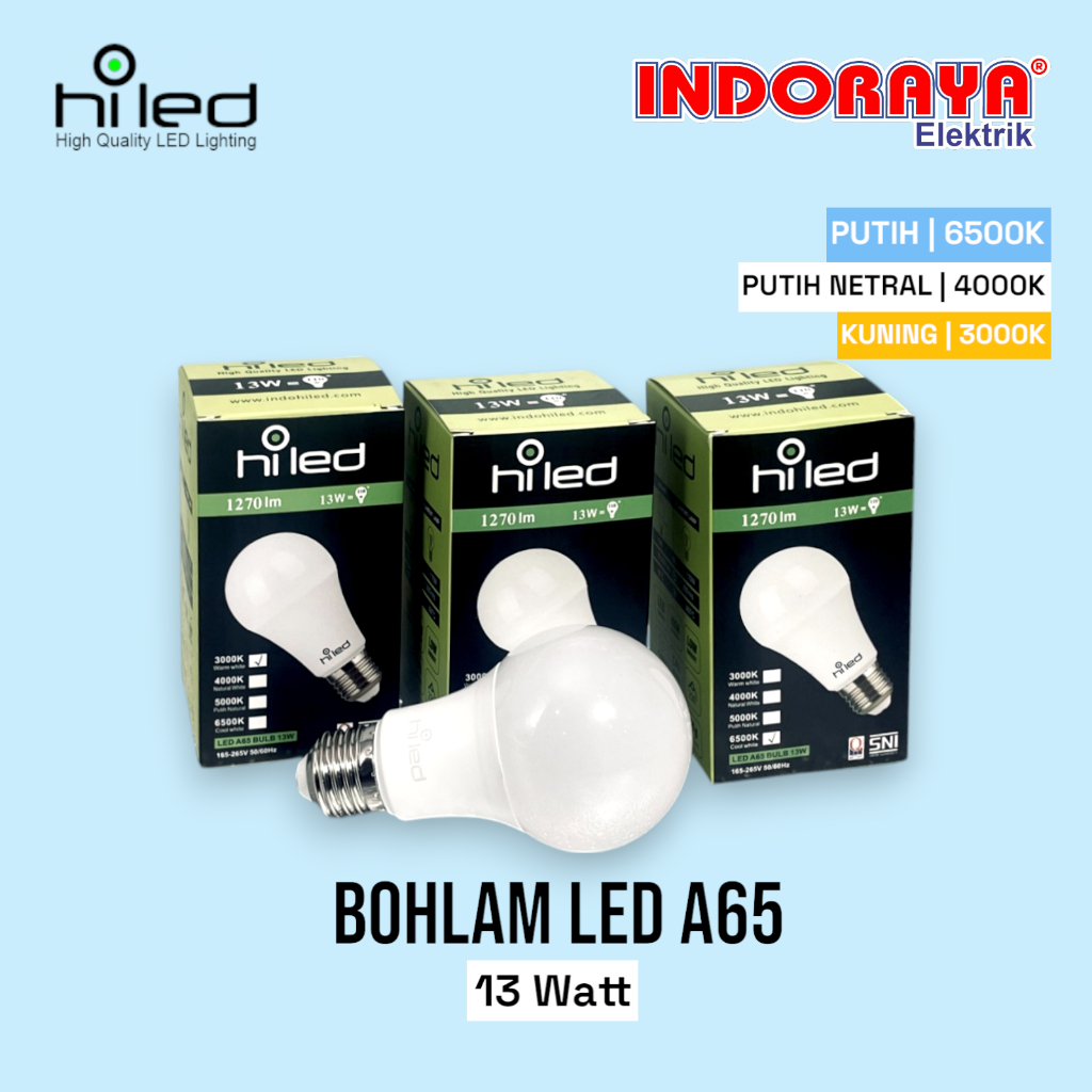 Jual Lampu Bohlam LED HILED A65 - 13W (3000K, 4000K, 6500K) | Shopee ...