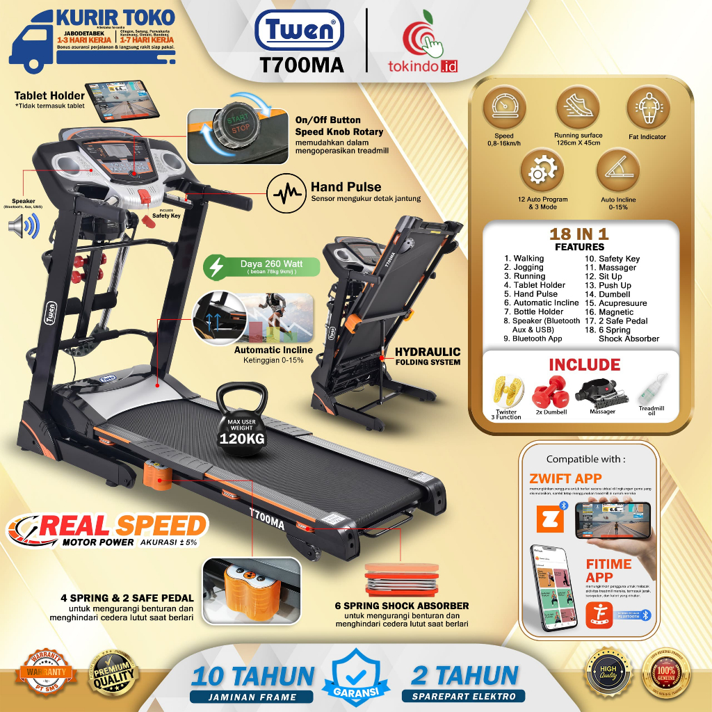 Jual TWEN T700MA Treadmill Listrik Treadmill Portable Treadmill Multifungsi Treadmil Lipat ...
