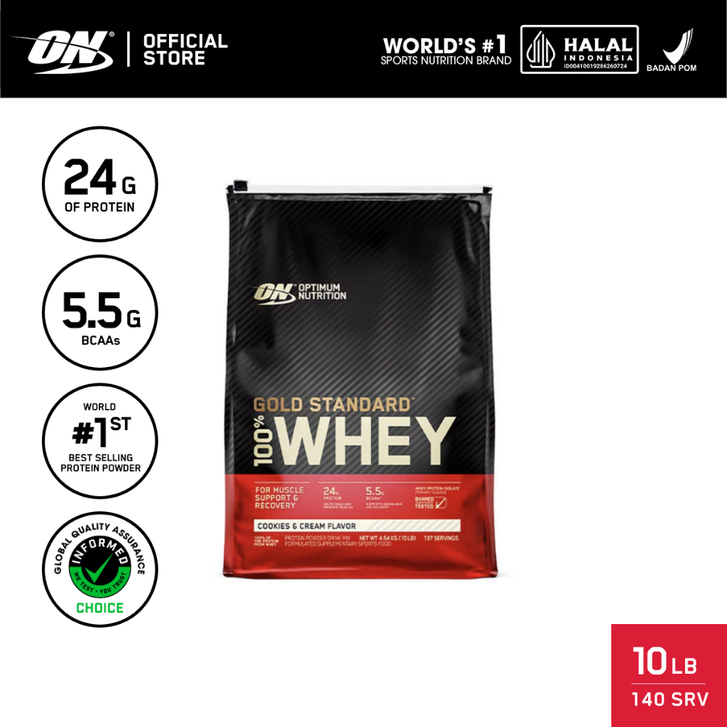 Jual Optimum Nutrition Gold Standard 100% Whey Protein 10 lbs - Cookies ...