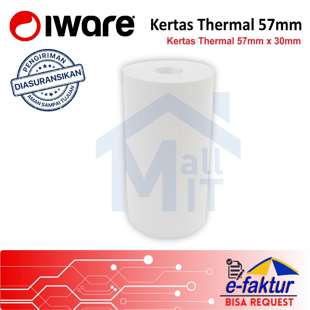 Jual MALLIT IWARE Kertas Thermal Printer Kasir Paper Roll 57mm Premium ...