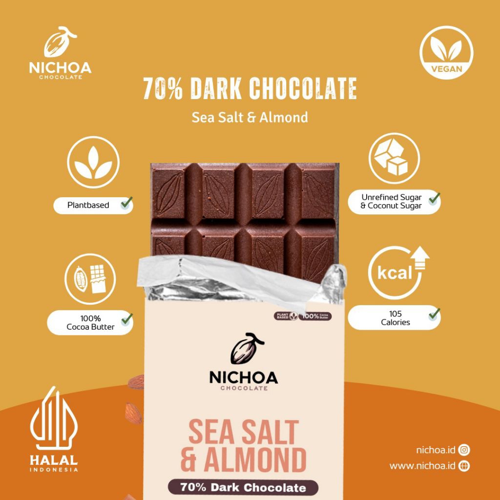 Jual Diabetic Friendly Chocolate - 70% Dark Chocolate - Sea Salt Almond ...