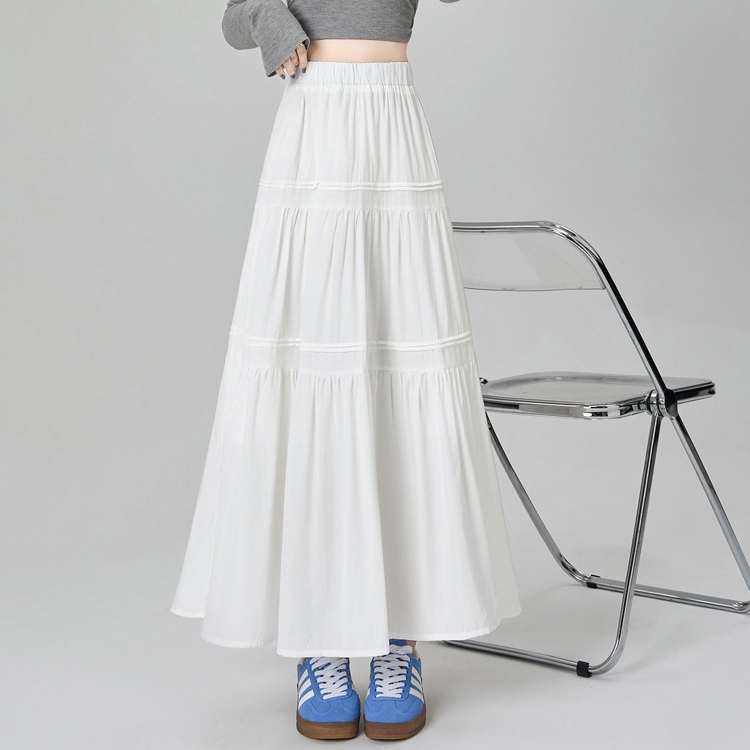 Jual YIKOO - Rok Wanita Panjang Rok Putih Sederhana Highwaist A Line ...