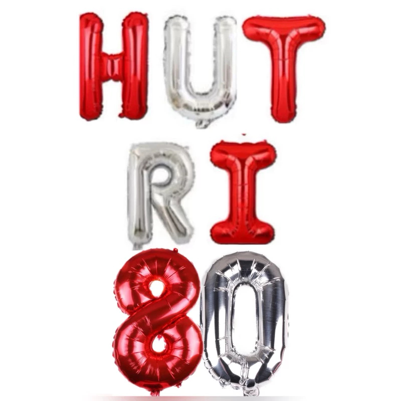 Jual PAKET HEMAT Balon Huruf Merah Silver HUT RI 80 40cm 7pcs | Shopee ...