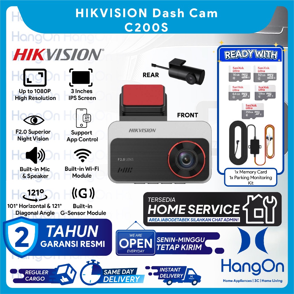Jual HIKVISION C200S Car Dash Cam 1080P Night Vision WiFi Front+Rear ...
