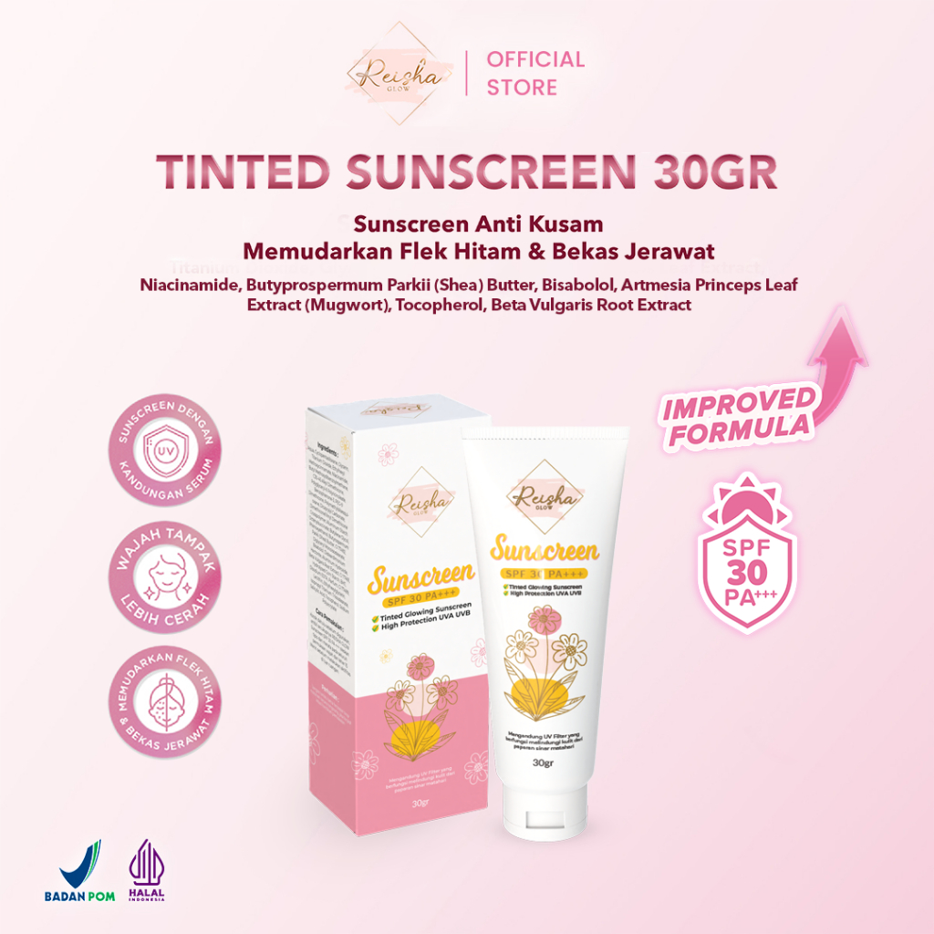 Jual REISHA GLOW Tinted Sunscreen 30gr SPF 30 PA+++ I Sunscreen Sunblock BB cream | Shopee Indonesia