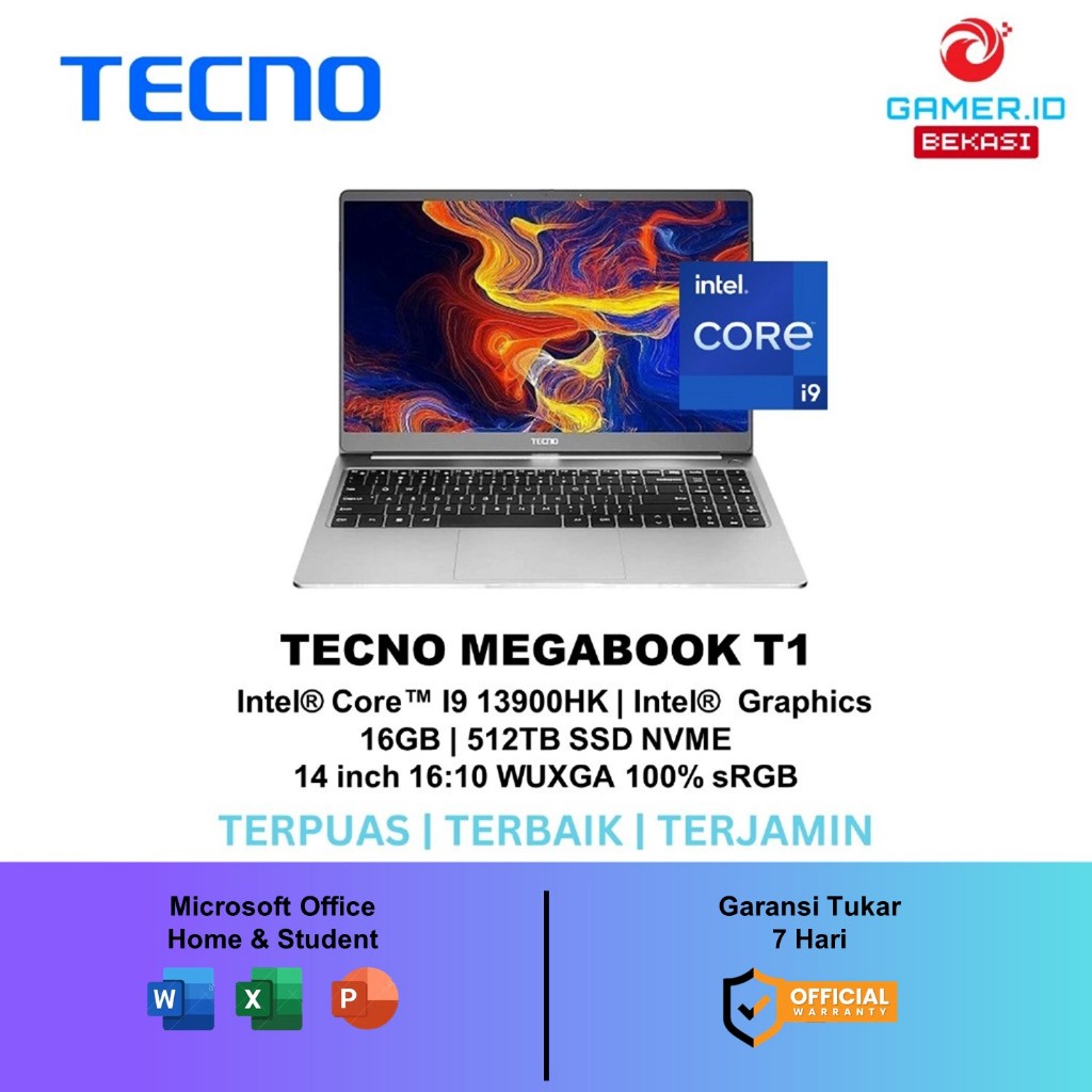 Jual TECNO MEGABOOK T1 14 I9 13900HK 16GB 512GB 14.0WUXGA 100SRGB 75WH ...