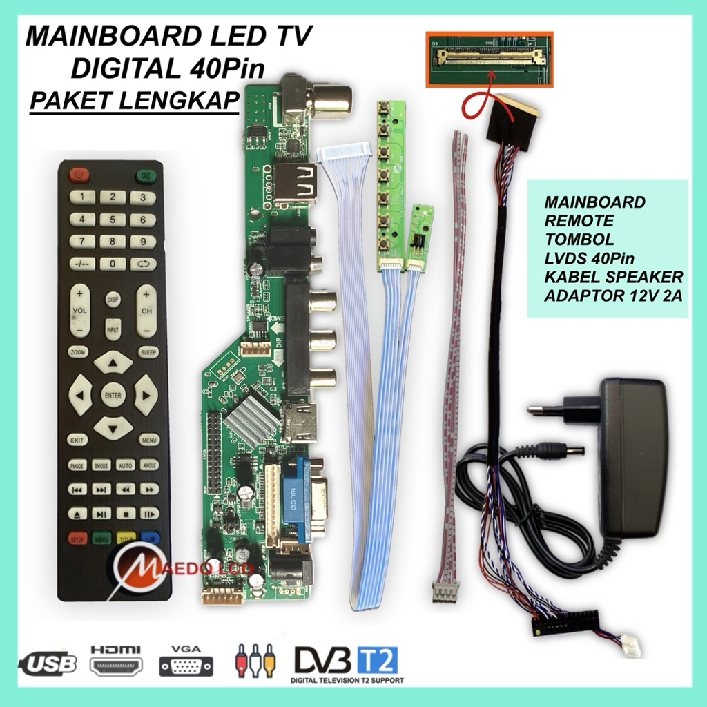 Jual Universal LED TV Board Digital DVBT2 Panel Laptop 40Pin | Shopee ...