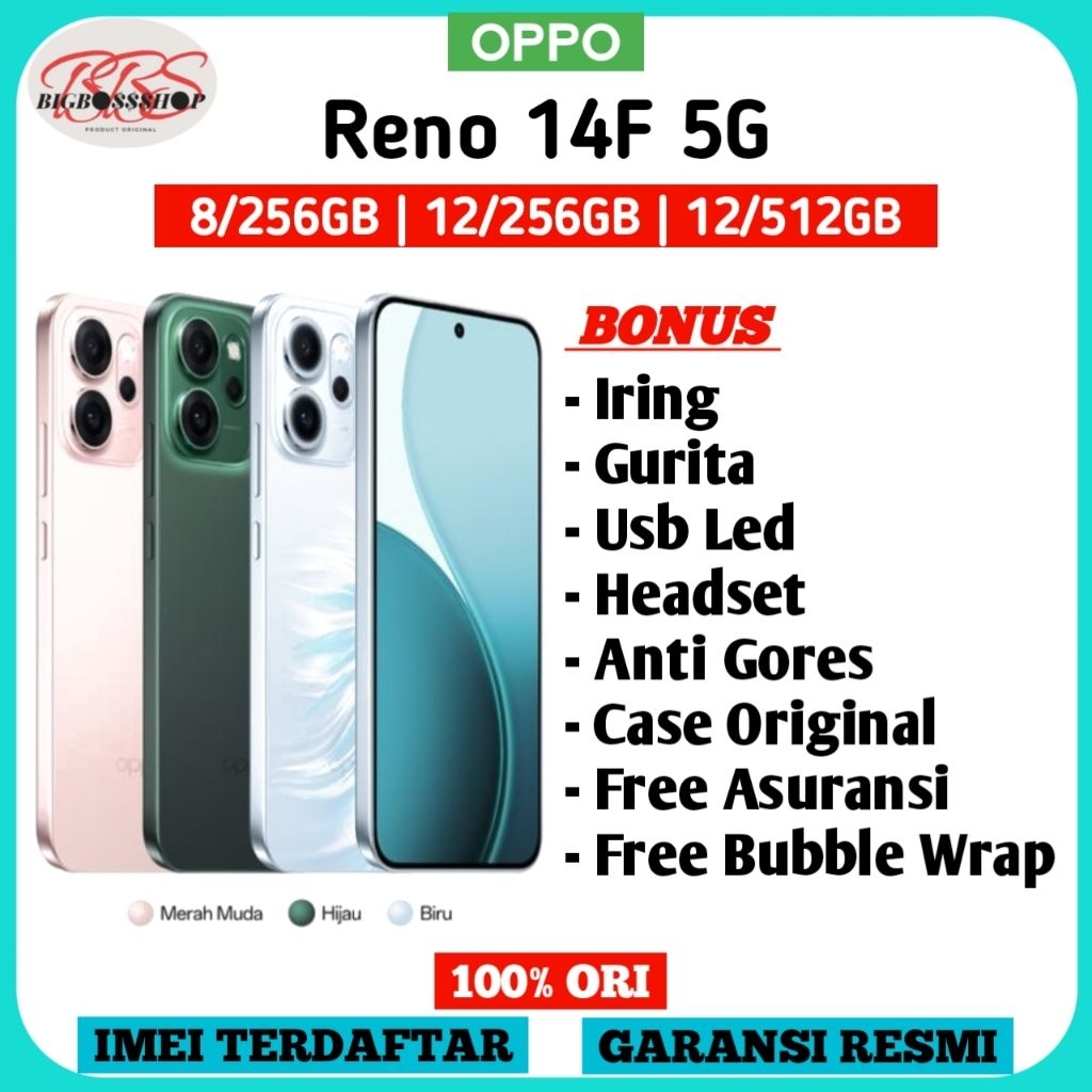 Jual OPPO Reno 14F 5G 8/256GB | 12/256GB | 12/512GB Garansi Resmi 1 ...