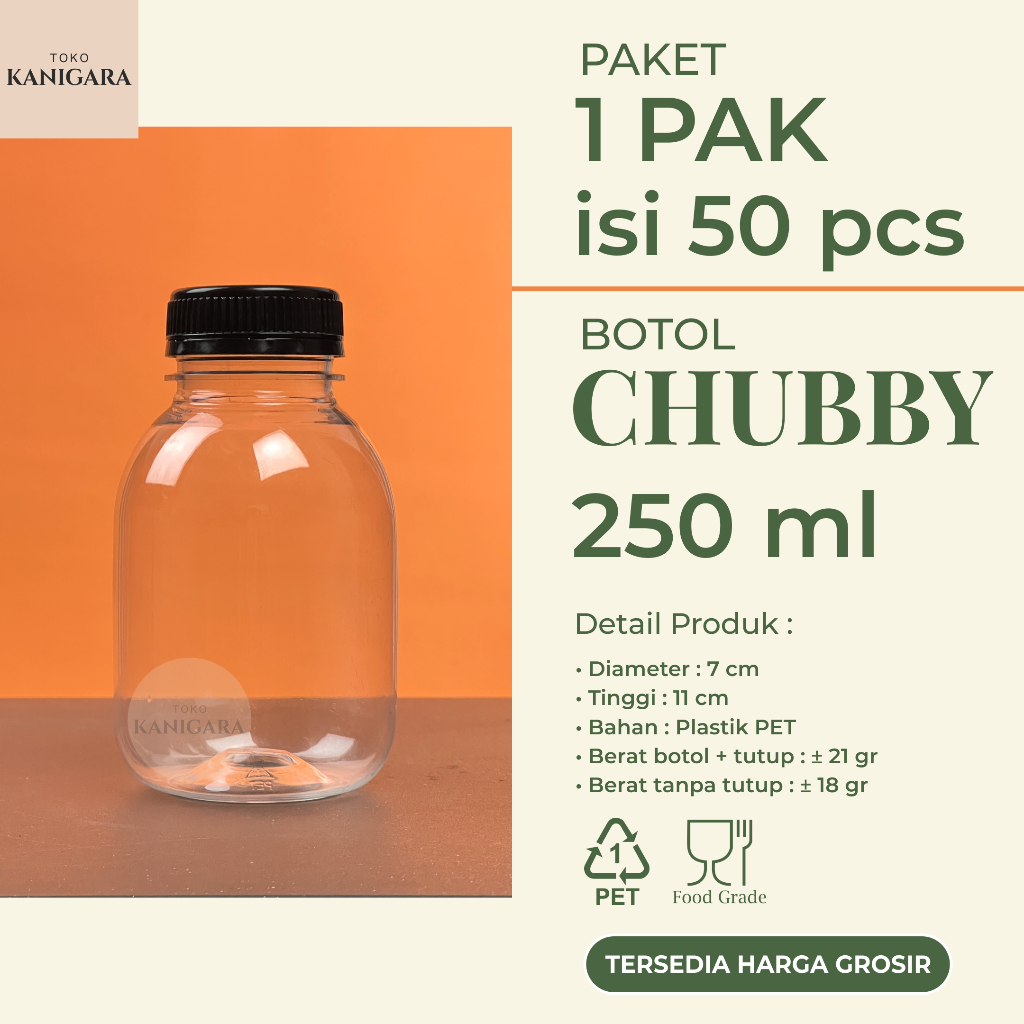 Jual Botol Chubby 250 ml - 1 PAK Isi 50 Pcs - Botol Kale Gendut 250 ml ...