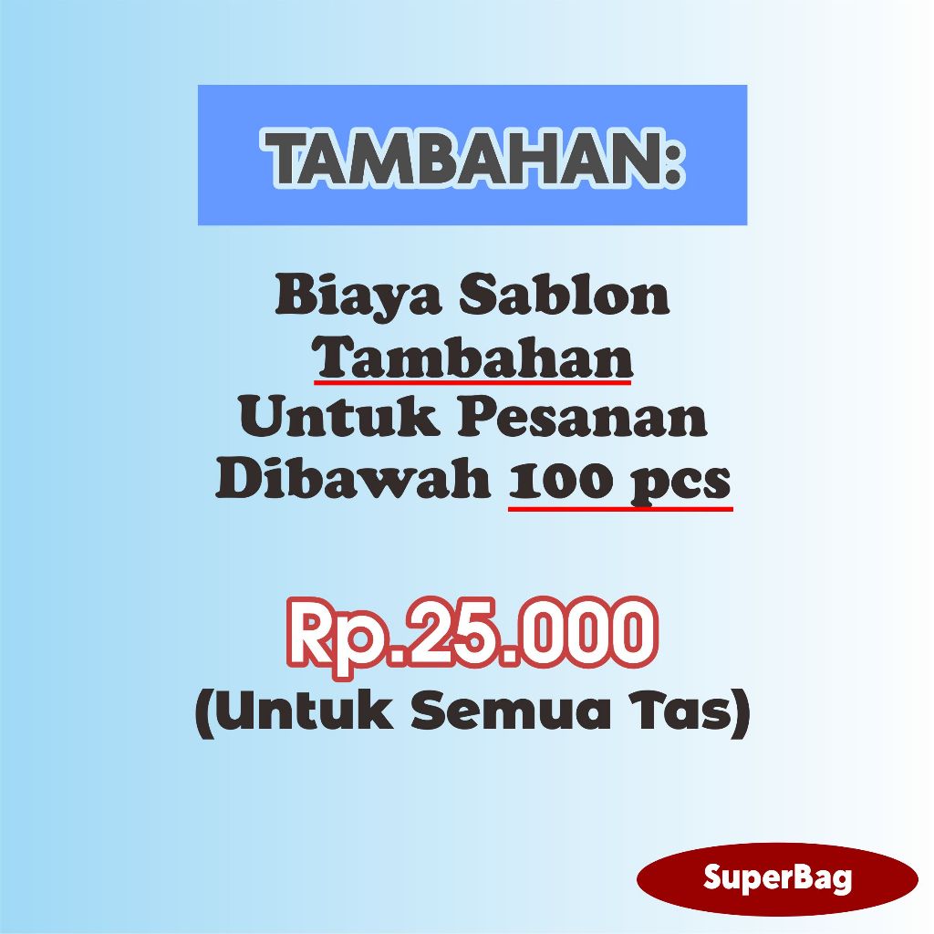 Jual TAMBAHAN | Biaya Cetak Sablon Order Di Bawah 100 Pcs | Shopee ...