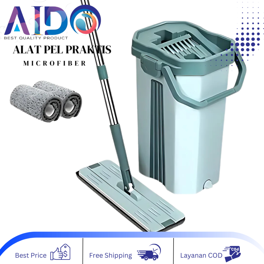 Jual Alat Pel Praktis Super Auto Magic Mop Flat Microfiber with Bucket ...