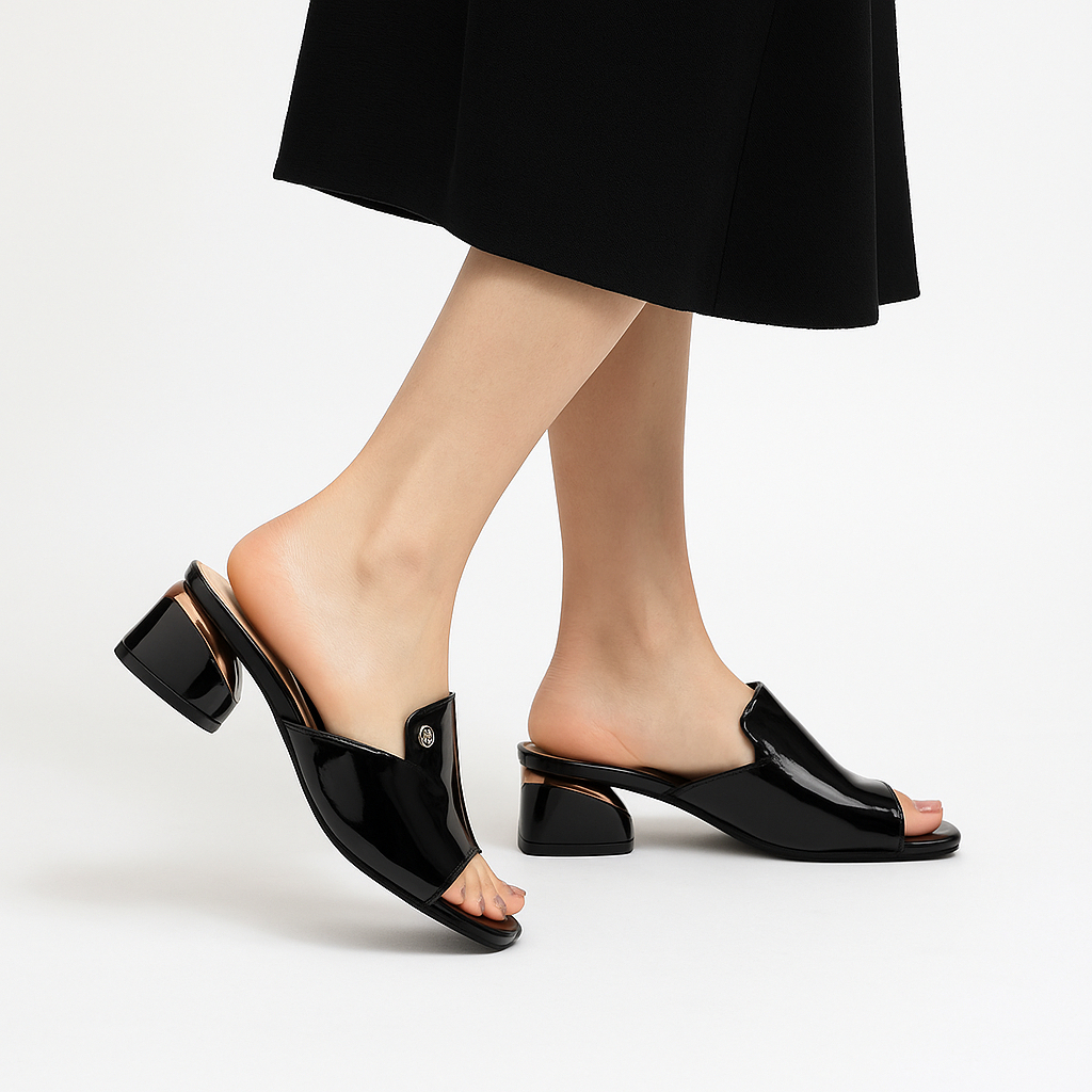 Jual Sandal heels wanita terbaru lebaran glossy kekinian 4 cm hils slop ...