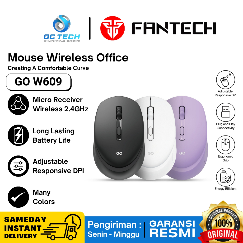 Jual Fantech Mouse Wireless Go Series W609 High DPI Bluetooth Mouse Office Free Baterai Garansi ...
