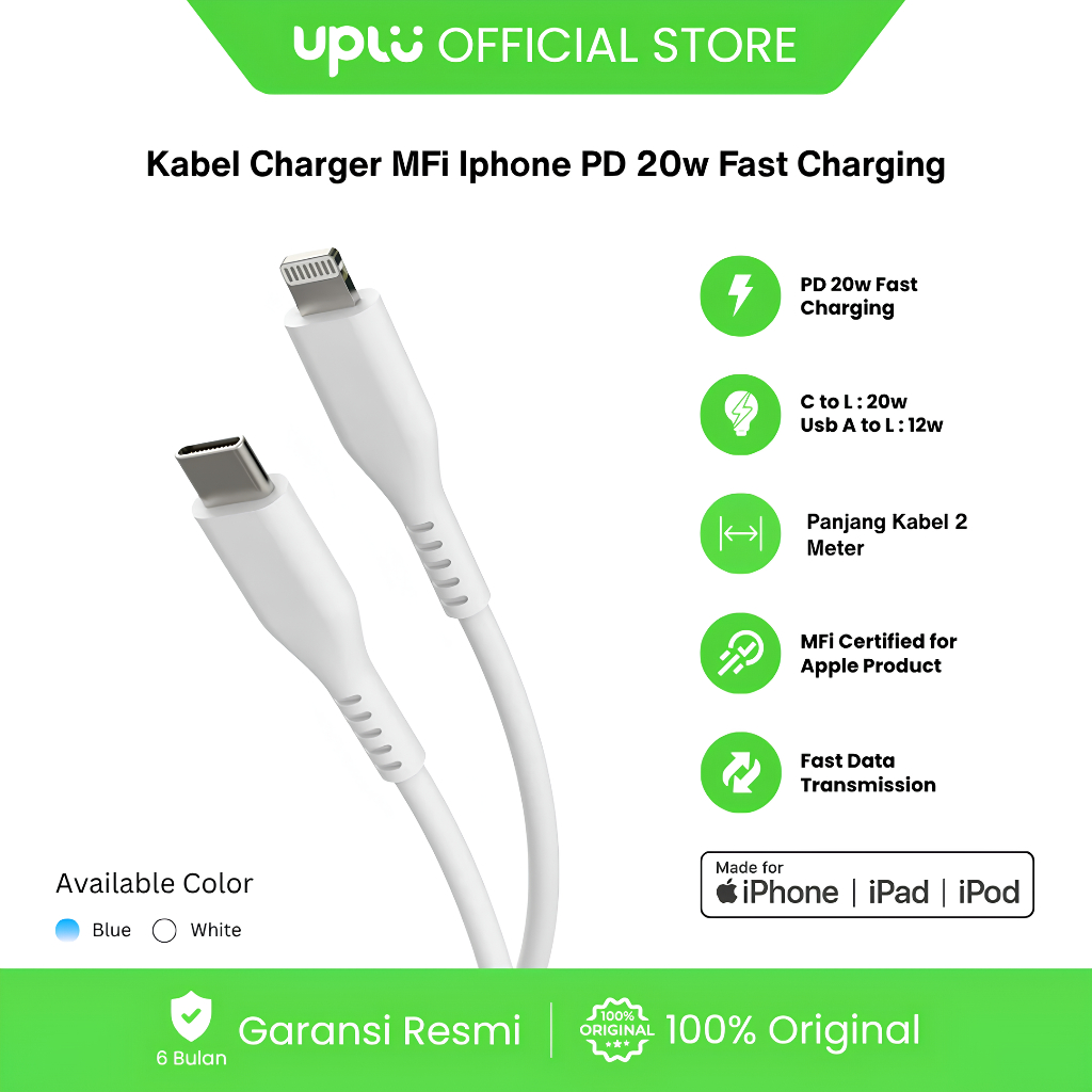 Jual UPLU Charger MFi iPhone X 11 12 13 14 PD Kabel Data Type C to ...