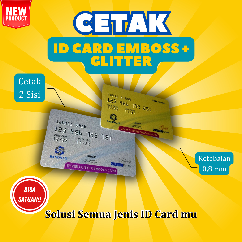 Jual Jasa Cetak ID Card Emboss + Glitter, Huruf Timbul dan efek glitter ...