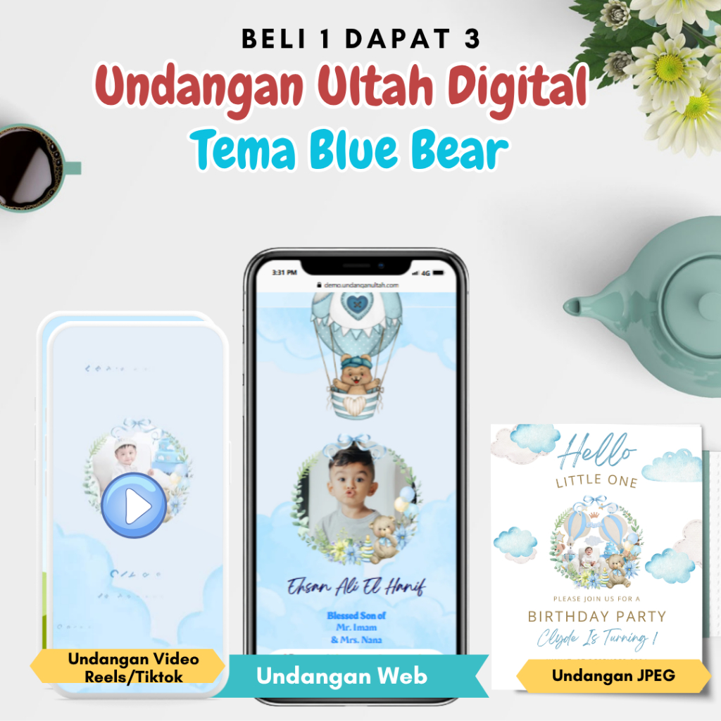 Jual [Bonus Video & JPEG] Undangan Ulang Tahun Anak Digital Tema Blue ...