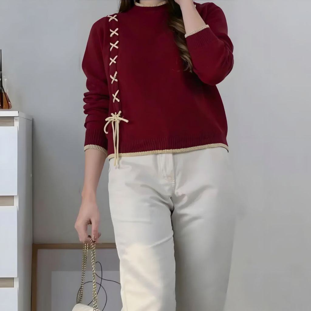Jual Allea Blouse - Sweater Knit Rajut Wanita Crop Oversize Jumbo Tali ...