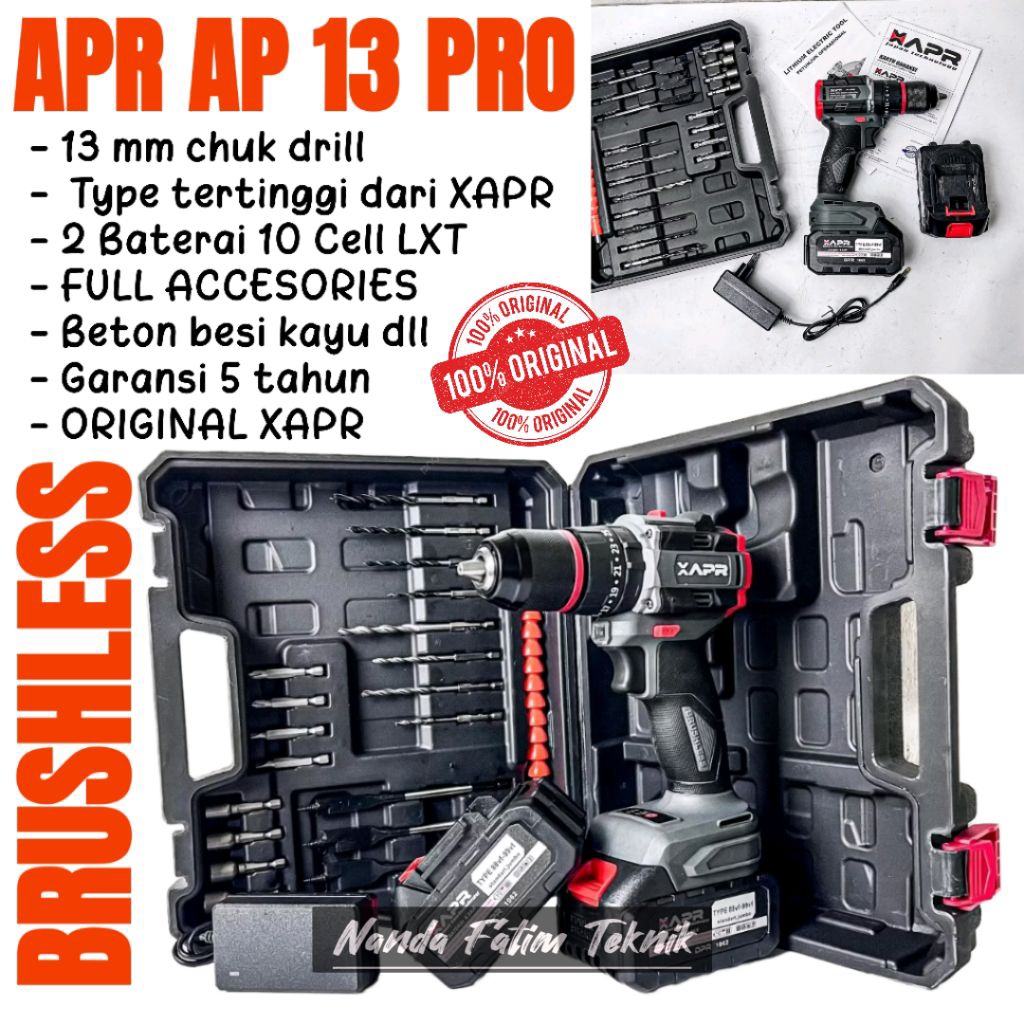 Jual APR JAPAN AP 13 PRO Mesin Bor Baterai Brushless 13mm 2 Baterai ...