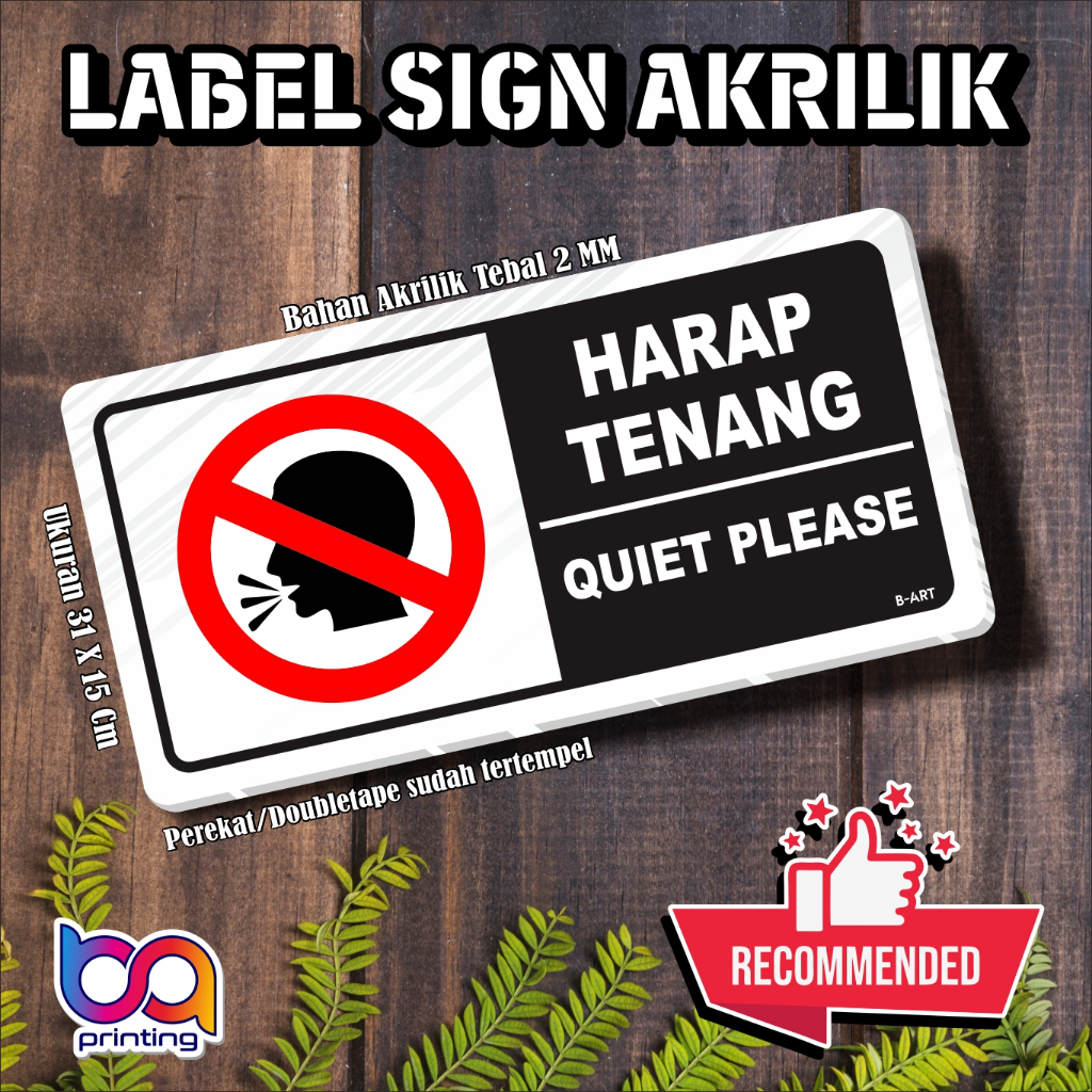 Jual Sign Akrilik Lambang "Harap Tenang / Quiet Please" Acrylic Besar ...