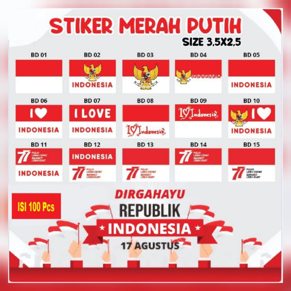 Jual 100 pcs SUDAH DI POTONG STIKER PIPI MERAH PUTIH STIKER AGUSTUSAN ...