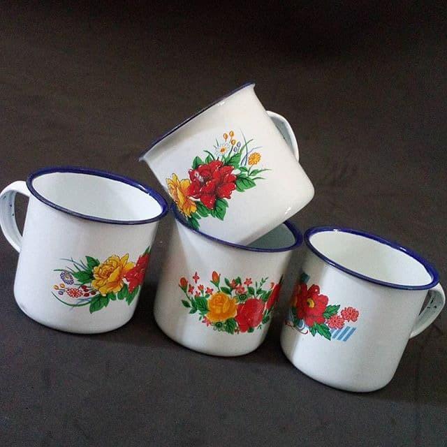 Jual Mug Cangkir Kecil Mini Motif BUNGA Enamel Seng Kaleng Jadul ...